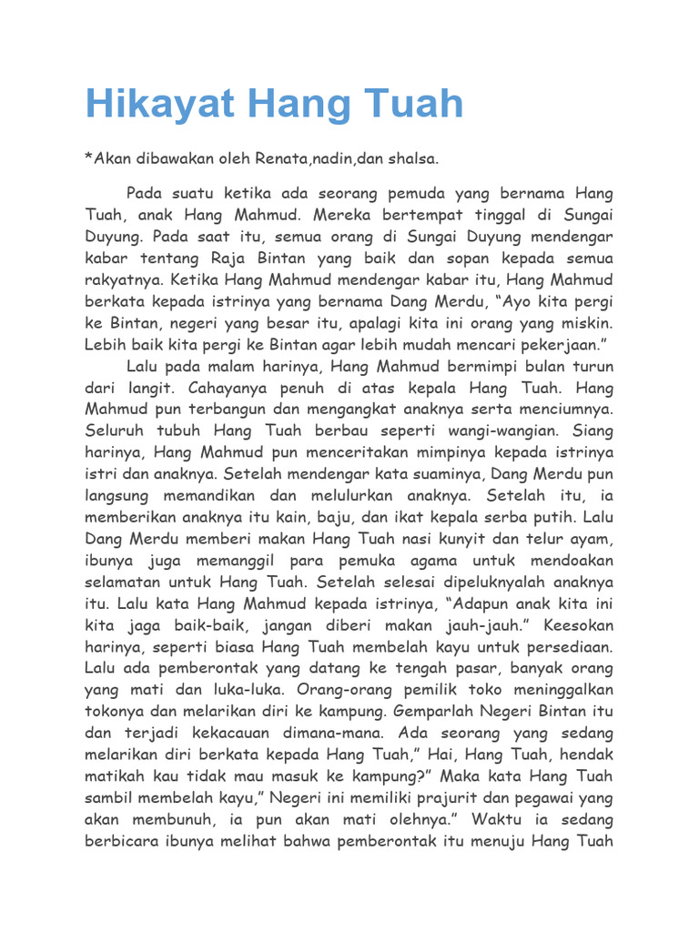 Hikayat Hang Tuah | PDF