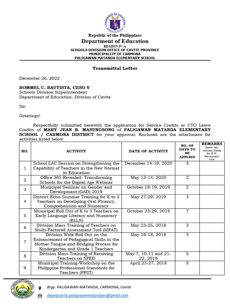 Service Credits Application for Teacher | PDF | Kindergarten | Behavior ...