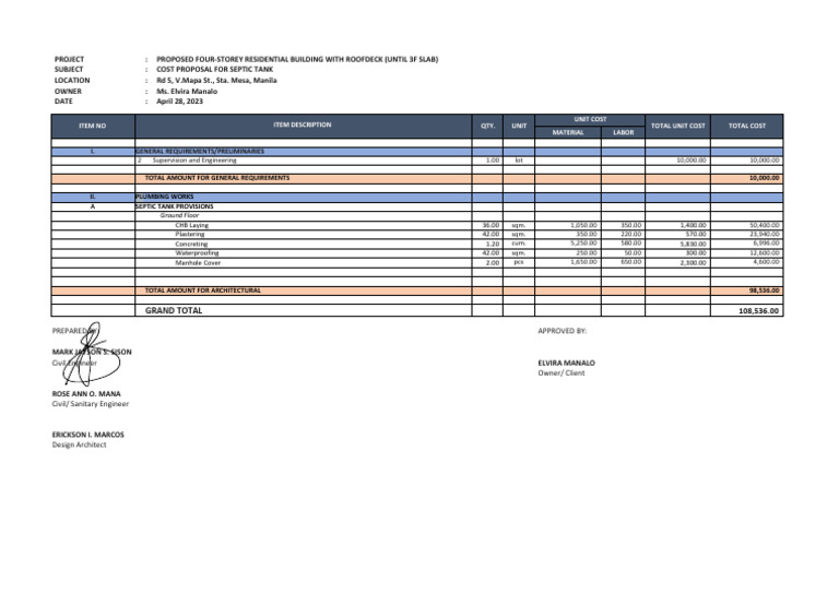 Proposal For Septic Tank | PDF | Engineering