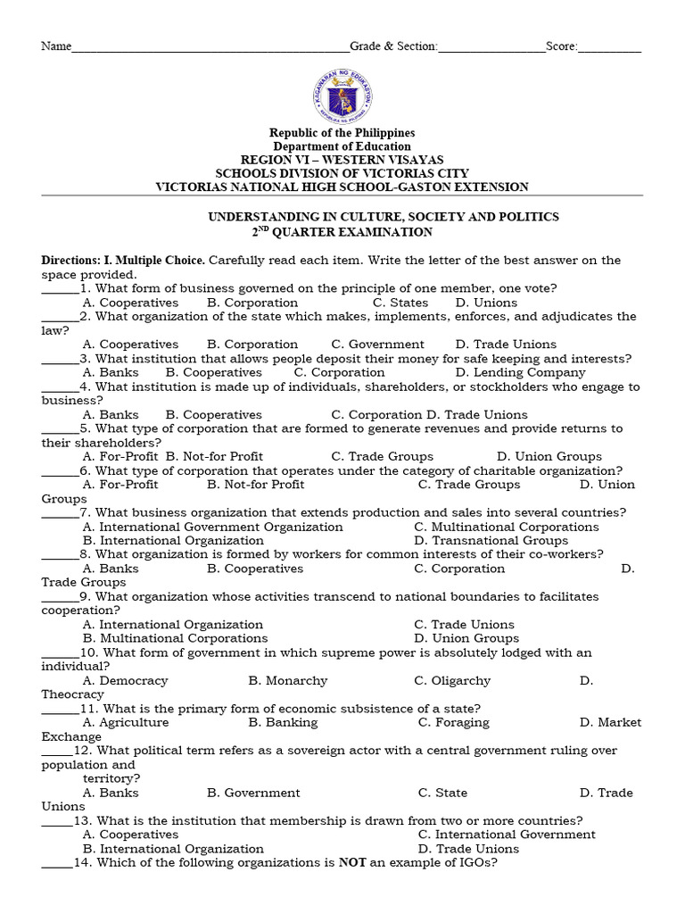 UCSP 2nd Quarter Exam Paper | PDF | Finance & Money Management