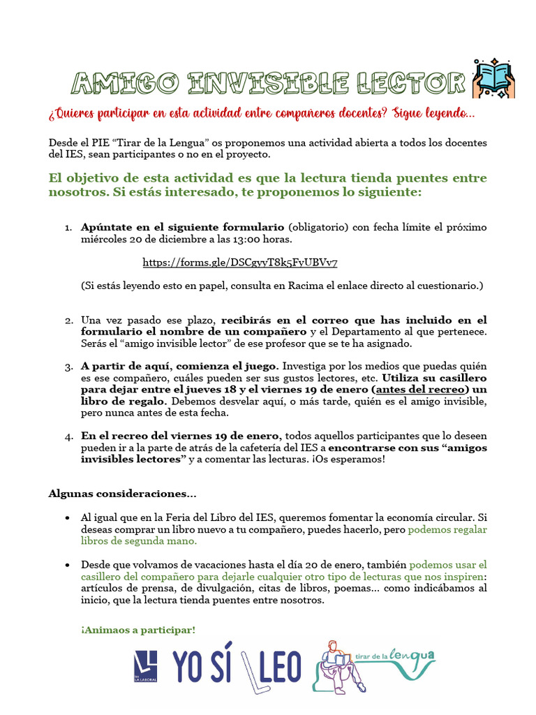 Actividad de Amigo Invisible Lector | PDF | Hogar, jardinería y bricolaje