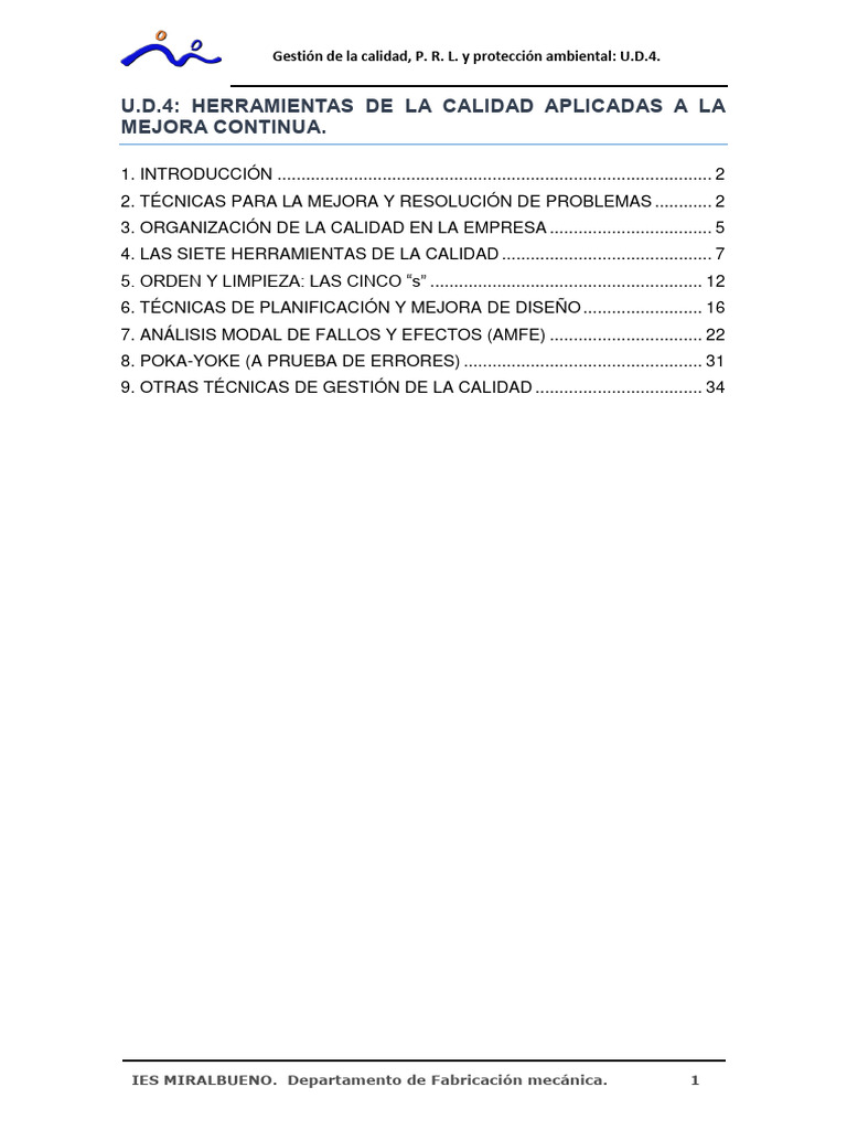 UD4 CALIDAD Herramientas de La Calidad Aplicadas A La Mejora Continua | PDF