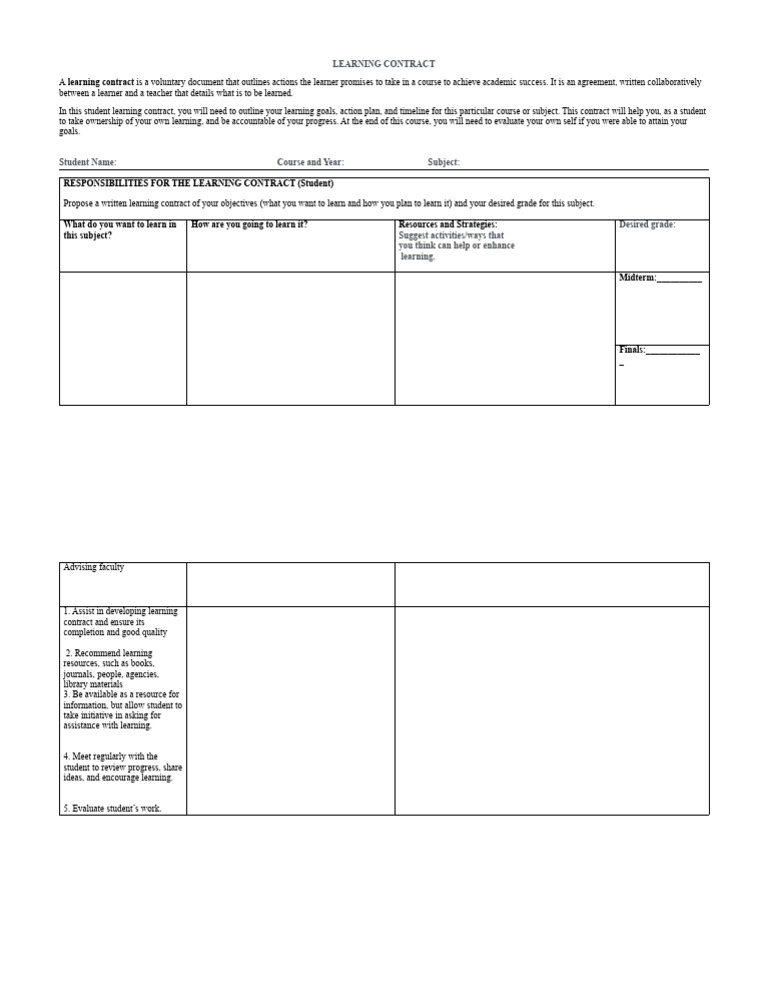 Learning Contract | PDF | Learning | Goal