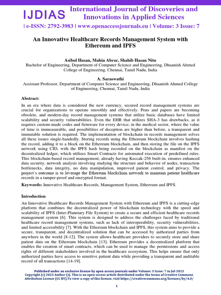 An Innovative Healthcare Records Management System With Ethereum and IPFS | Download Free PDF ...