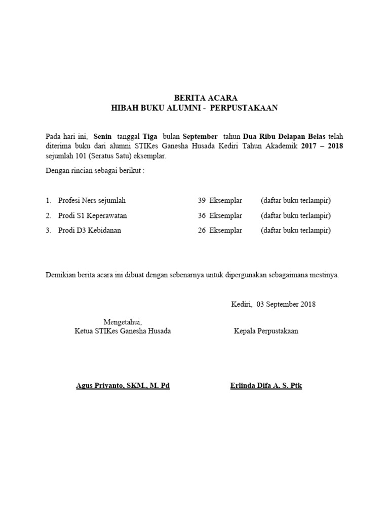 Hibah Buku Alumni STIKes Ganesha | PDF