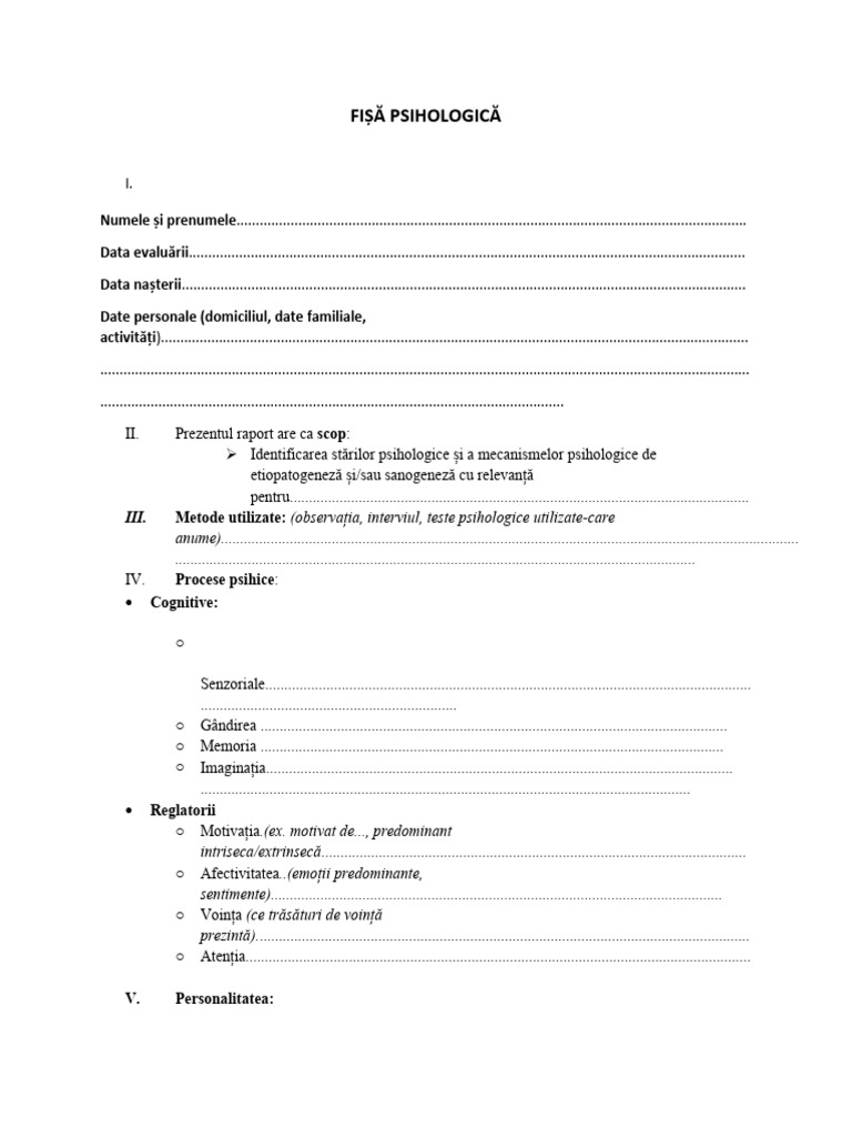 Model Fișă Psihologică | PDF