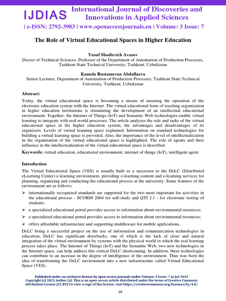 The Role of Virtual Educational Spaces in Higher Education | PDF | Educational Technology ...