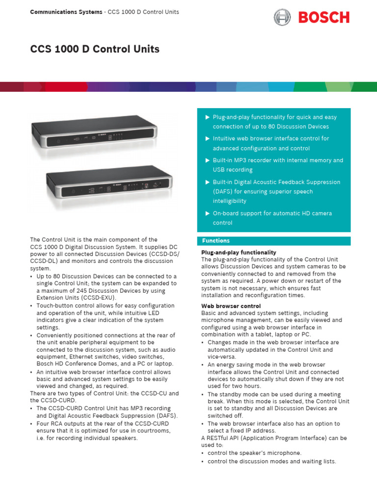 Control Units Data Sheet enUS 18014416516686475 | PDF | Microphone | Usb