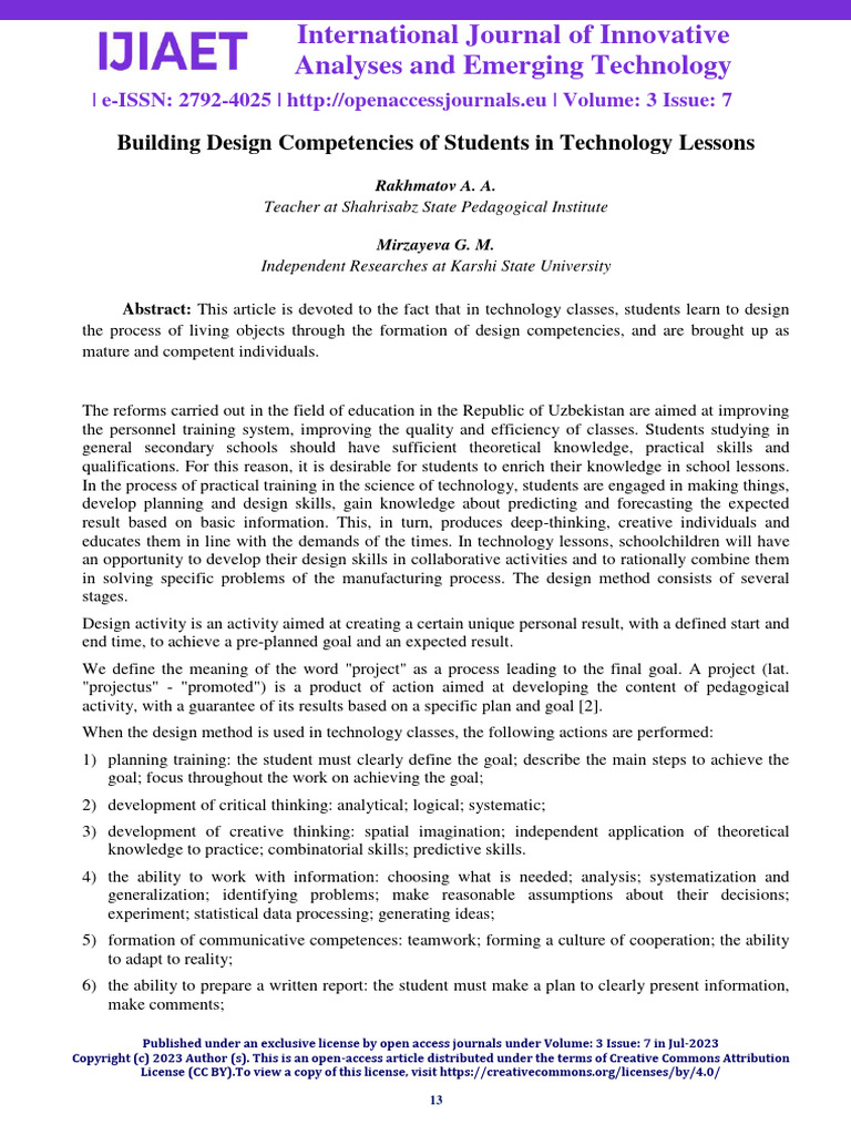 Building Design Competencies of Students in Technology Lessons | PDF ...