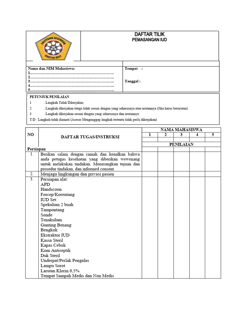 Daftar Tilik Pemasangan KB IUD | PDF | Kesehatan Holistik