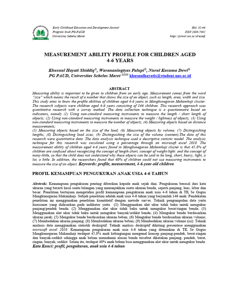 Measurement Ability Profile For Children Aged 4-6 YEARS | PDF ...