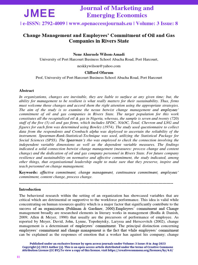 Change Management and Employees' Commitment of Oil and Gas Companies in ...