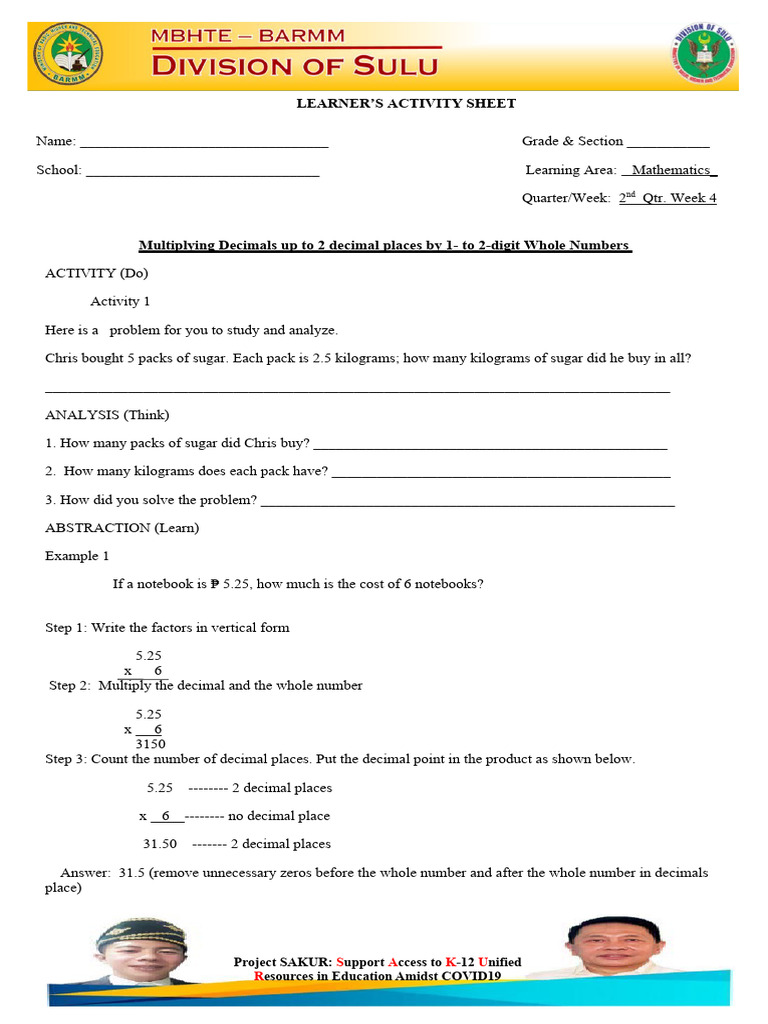 Sulu G5 MATH Q2 W4 008 | PDF | Multiplication | Numbers