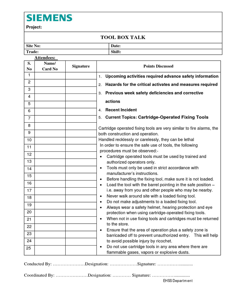 Catridge Operated Fixing Tools | PDF