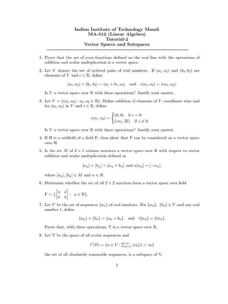 Tutorial 2 (MA512) | PDF | Vector Space | Scalar (Mathematics)