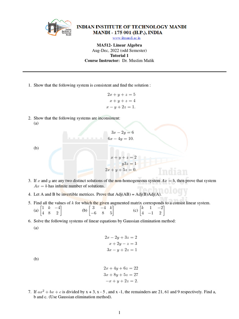 Tutorial 1 | PDF | Linear Algebra | Algorithms