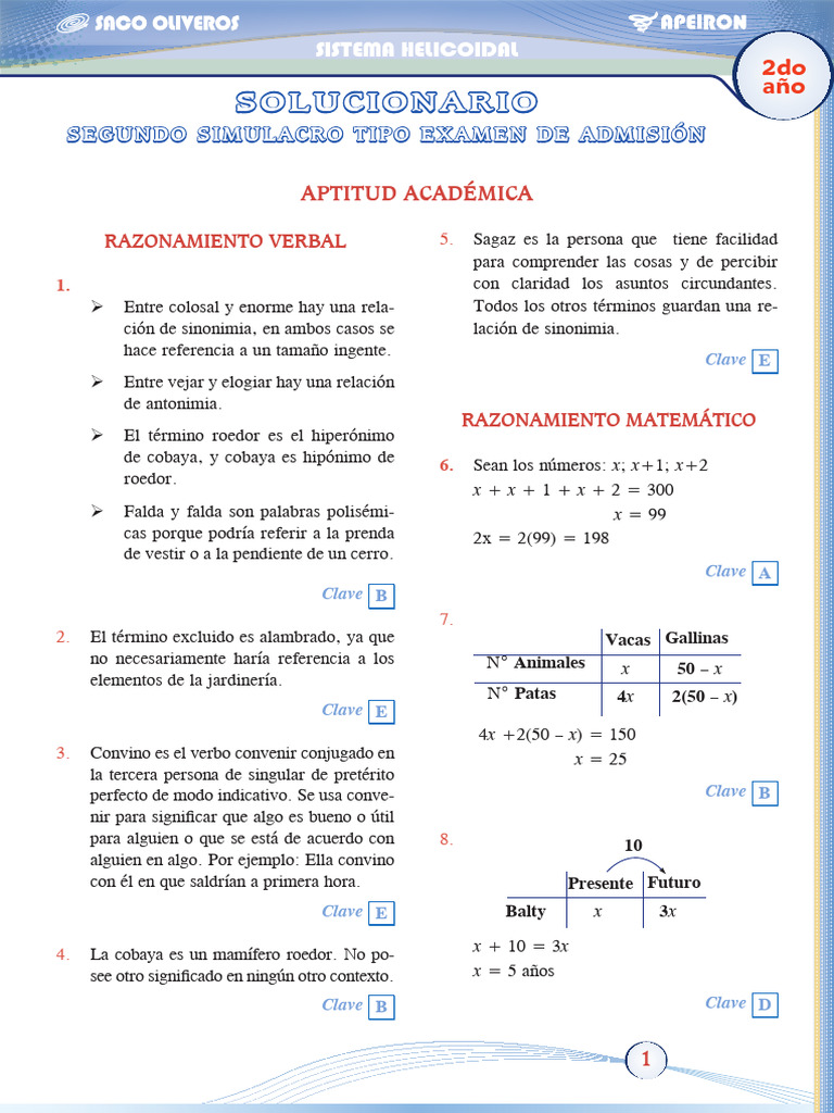 Ii Simulacro - Solucionario 2do-1 | PDF