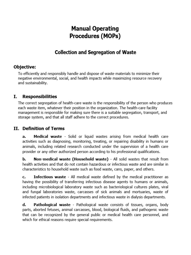 Manual Operating Procedures of Waste | PDF