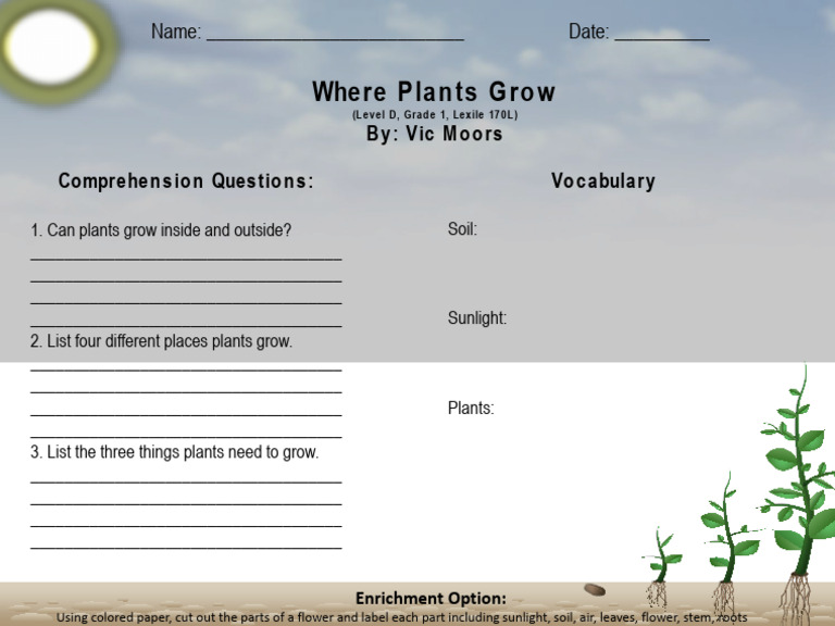 Where Plants Grow: Comprehension Questions: By: Vic M Oors Vocabulary | PDF