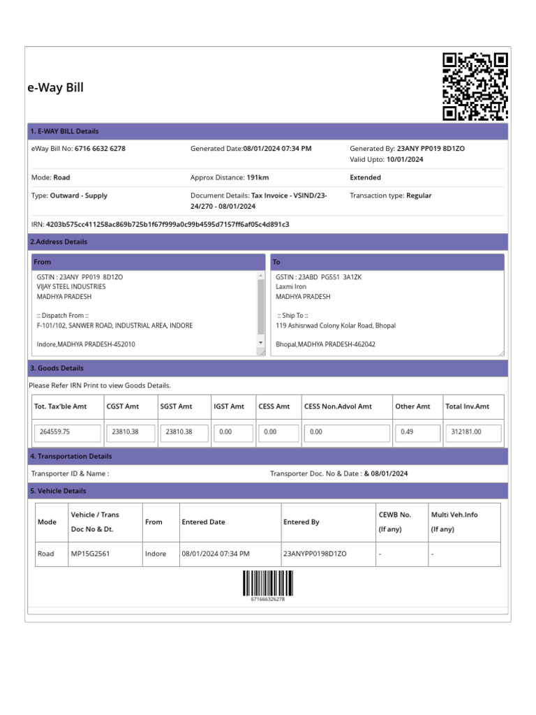 E-Way Bill System | PDF | Sales | Government Of India