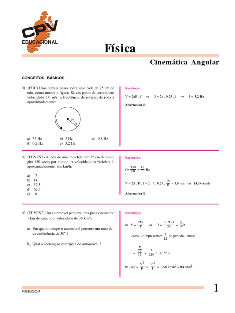 08 Cinematic A Angular Conc Basicos | PDF | Frequência | Cinemática