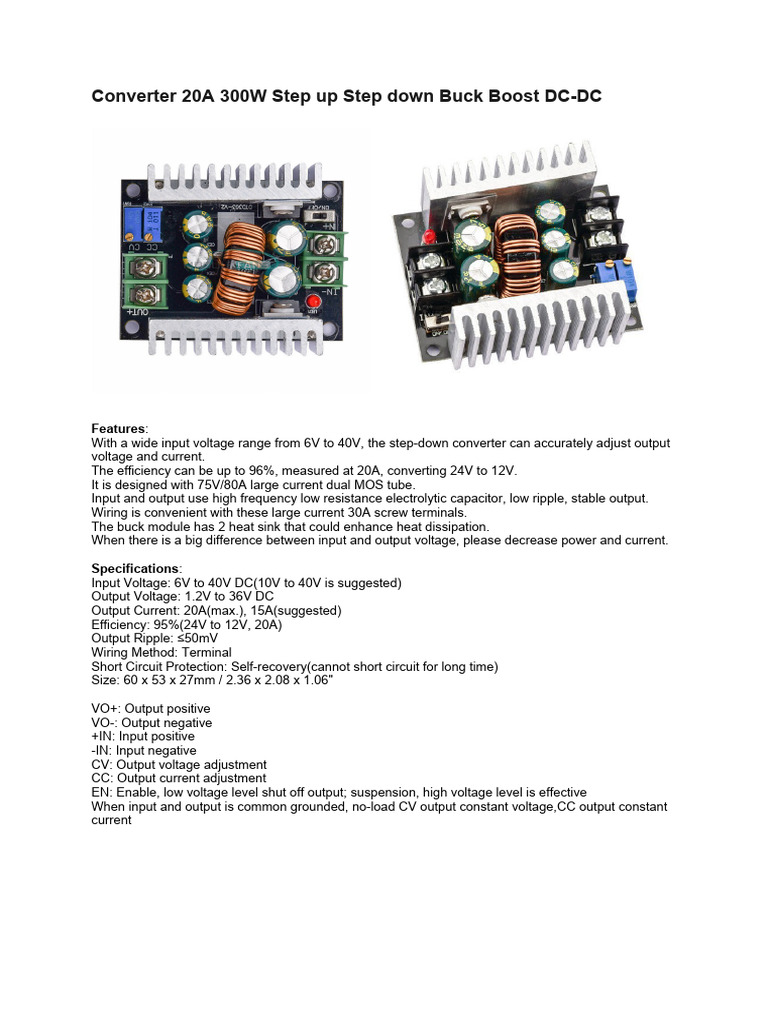300W 20A Buck Boost Converter Specs | PDF | Science & Mathematics ...