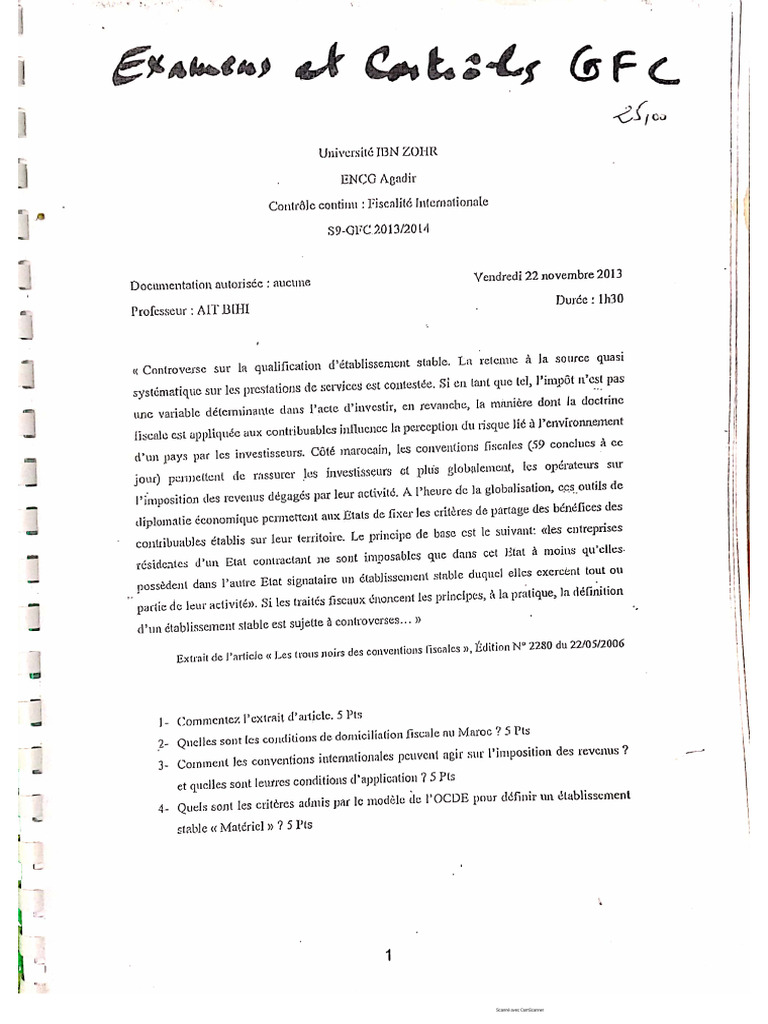 Recueuil Exams Et Contrôles GFC | PDF