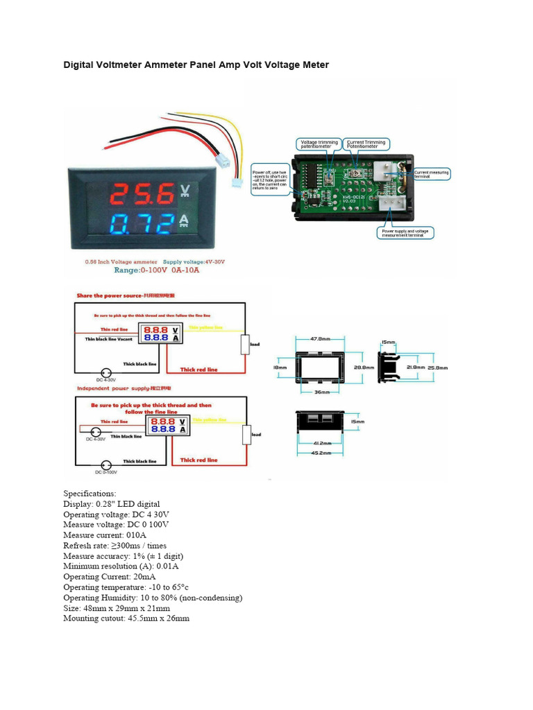 Digital Voltmeter Ammeter Panel Amp Volt Voltage Meter | PDF