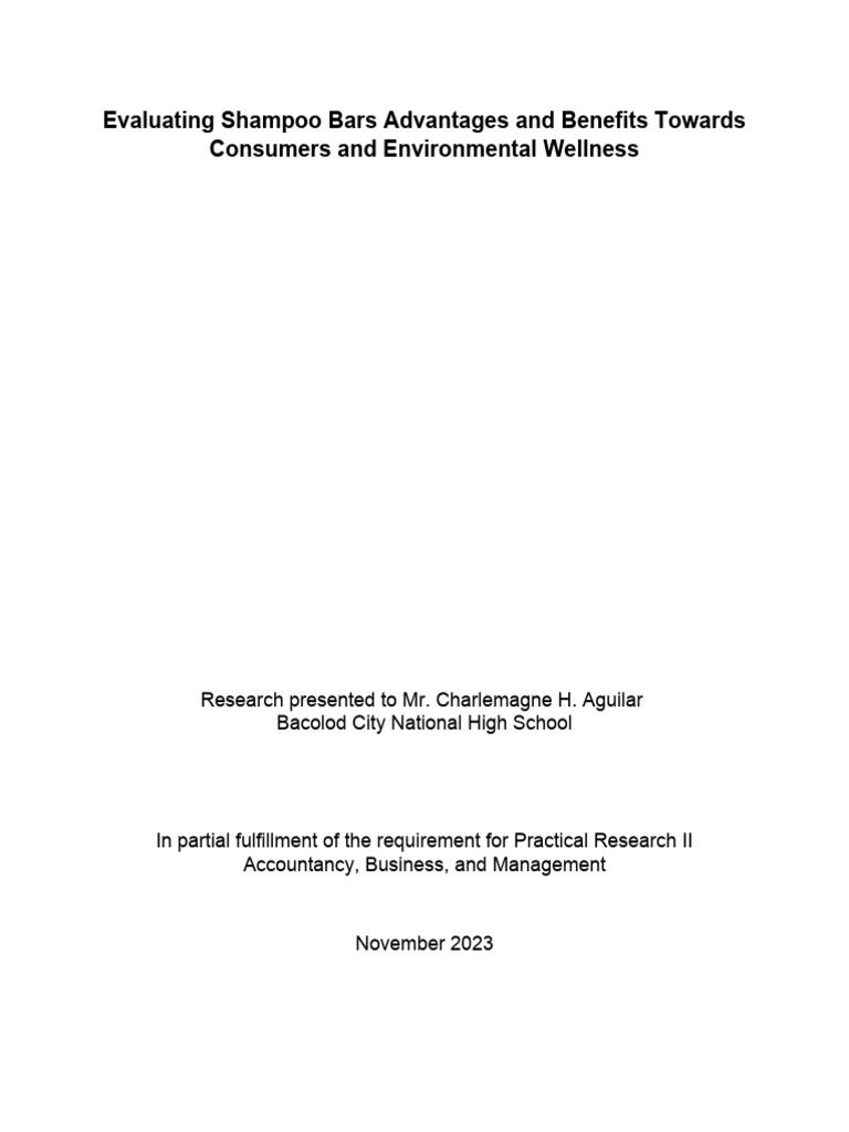 Evaluating Shampoo Bars Advantages and Benefits Towards Consumers | PDF