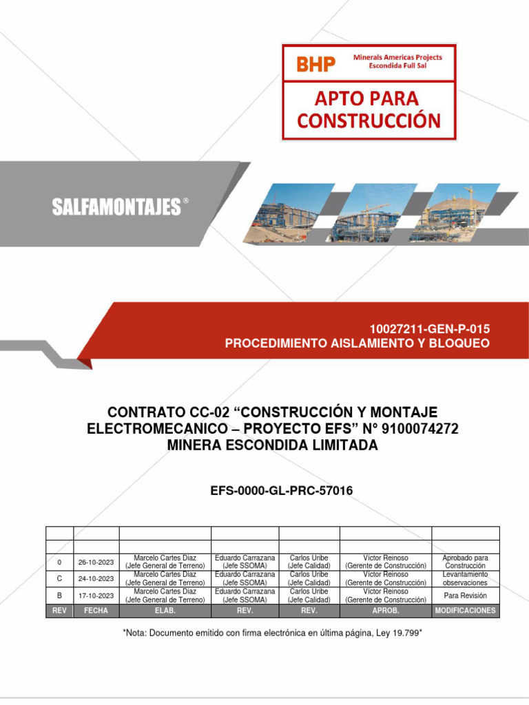 GEN P 015 - 0 - Procedimiento Aislacion y Bloqueo | PDF | Seguridad y salud ocupacional ...