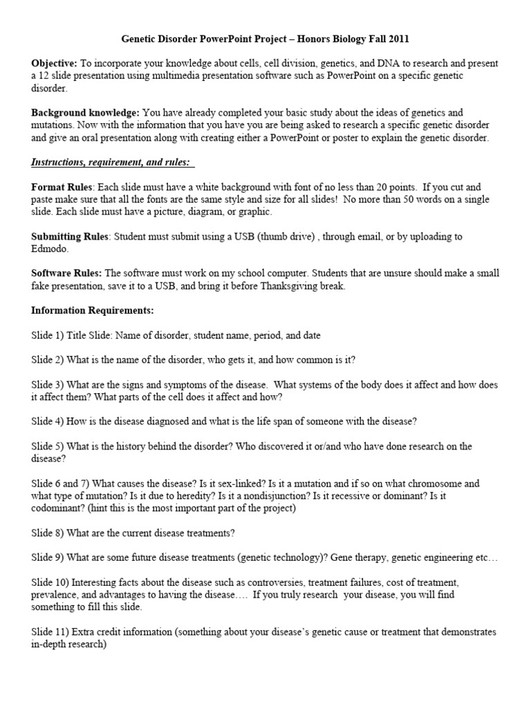 Genetic Disorder Powerpoint Project | PDF | Genetic Disorder | Genetics