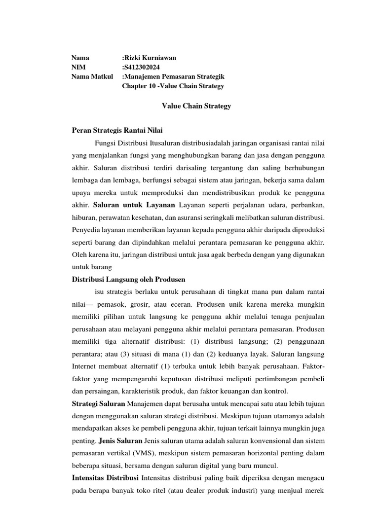 Rizki Kurniawan - S412302024 - Chapter 10 Value Chain Strategy | PDF