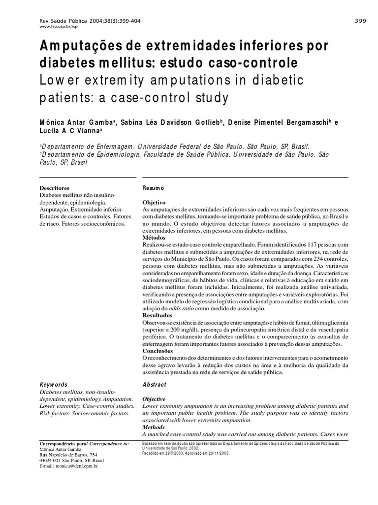 Amputações Extremidades Inferiores Por Diabetes Mellitus Pdf