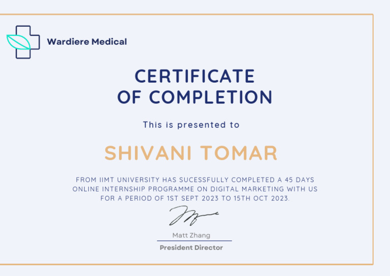 WARDIERE MEDICAL Internship Certificate | PDF | Business