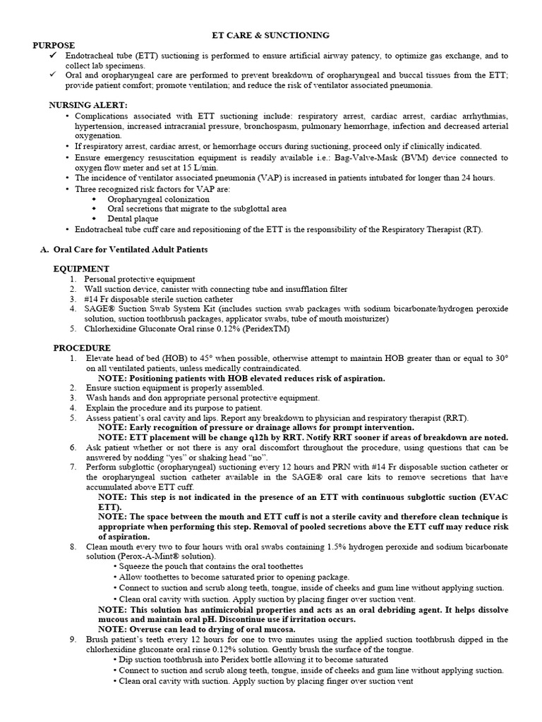 Skills (Et Care & Sunctioning) | PDF | Diseases And Disorders | Health Care