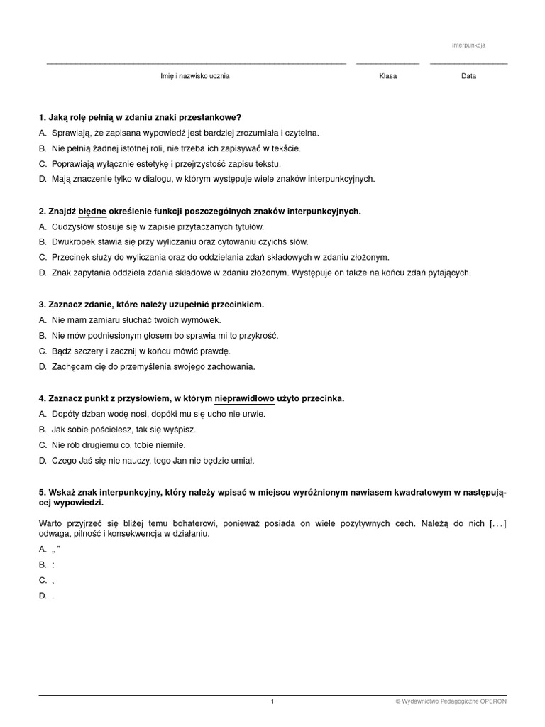 Interpunkcja Test | PDF