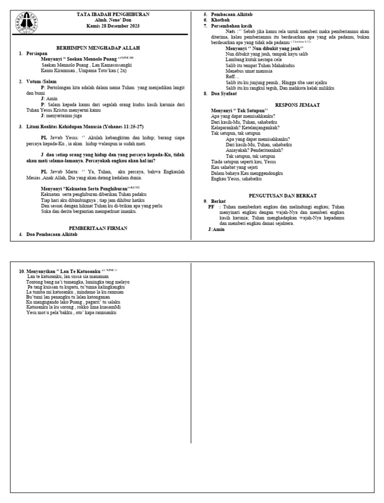 Liturgi Penghiburan 11 | PDF | Agama & Spiritualitas