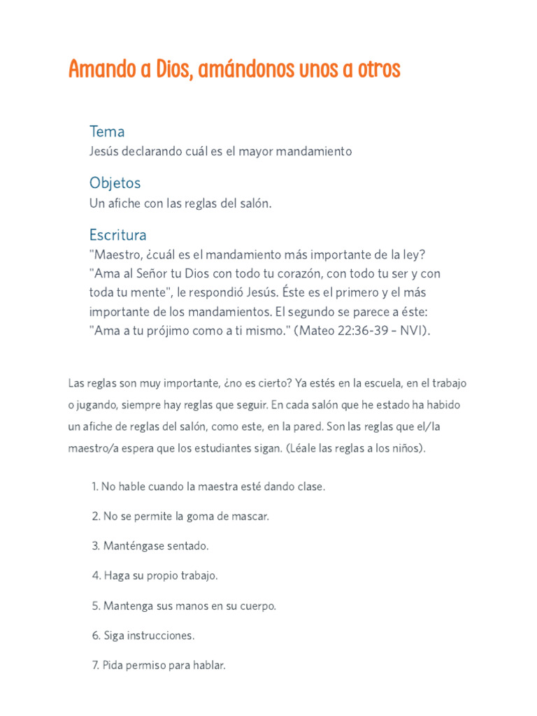 Amando A Dios, Amándonos Unos A Otros - Sermones para Niños Del Sermon ...