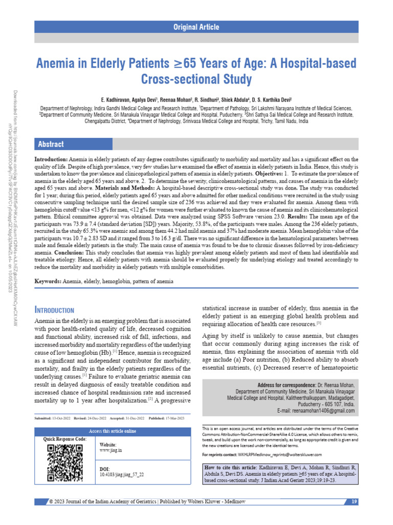 Anemia in Elderly Patients 65 Years of Age A.5 | PDF | Wellness ...