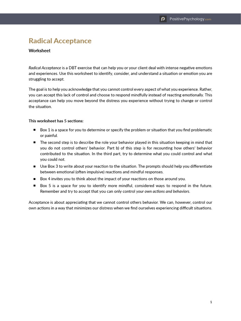 Radical Acceptance Worksheet | PDF