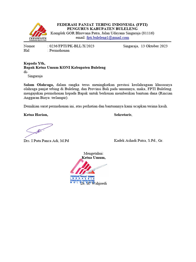 FPTI Surat Pengantar KONI BLL | PDF