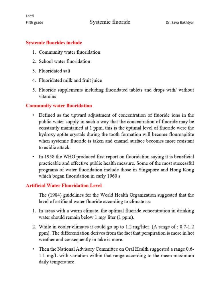 Systemic Fluoride | PDF | Tooth Enamel | Fluoride