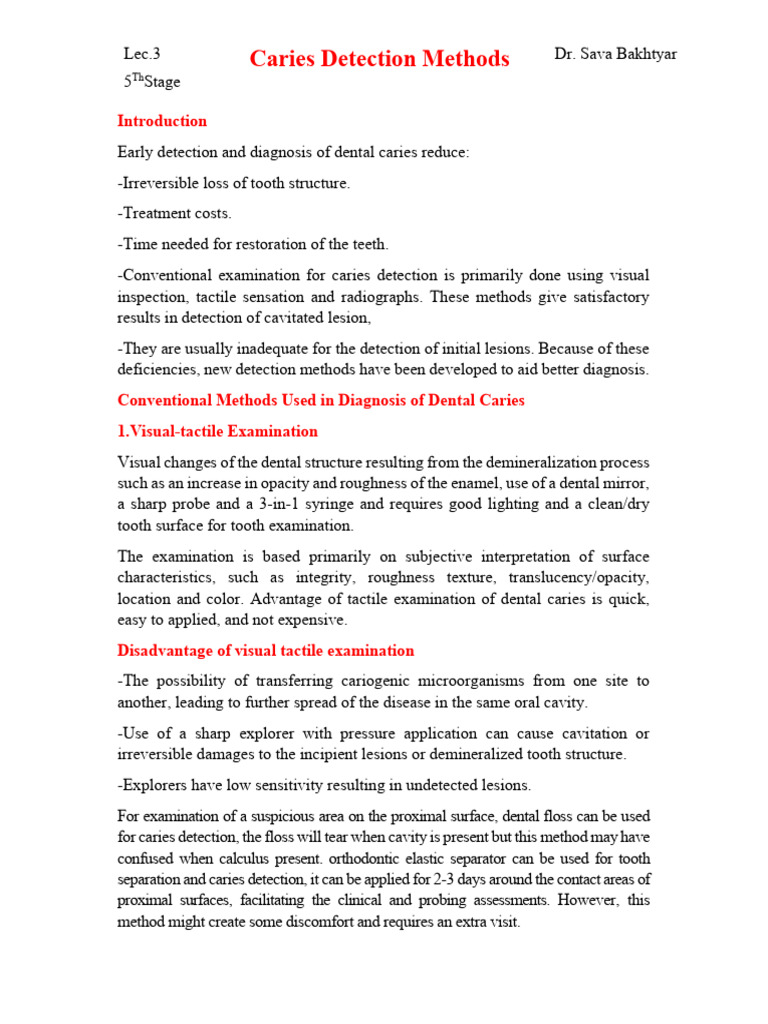 Caries Detection Methods Pdf Radiography Fluorescence
