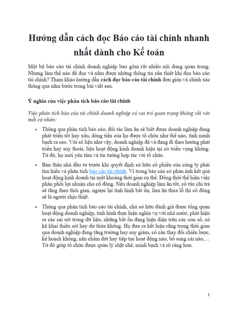 Huong Dan Doc BCTC Cuc Hay Danh Cho Ke Toan | PDF