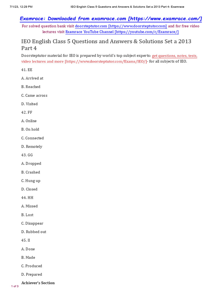 IEO English Class 5 Paper 13 | PDF