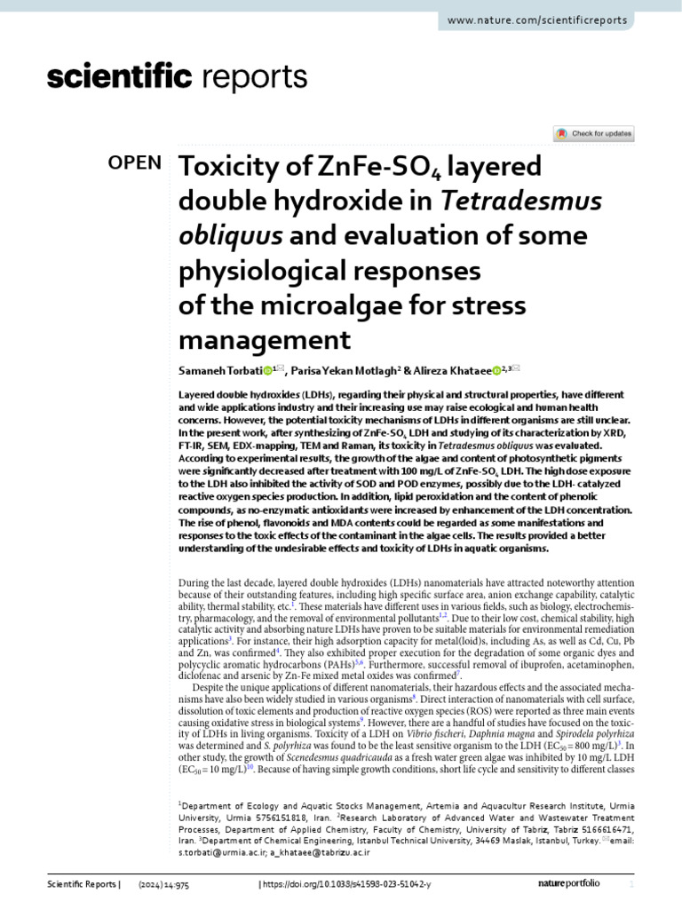 Toxicity of Znfe So Layered Double Hydroxide in Tetradesmus ...