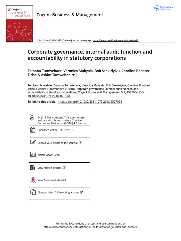 Corporate Governance Internal Audit Function and Accountability in ...