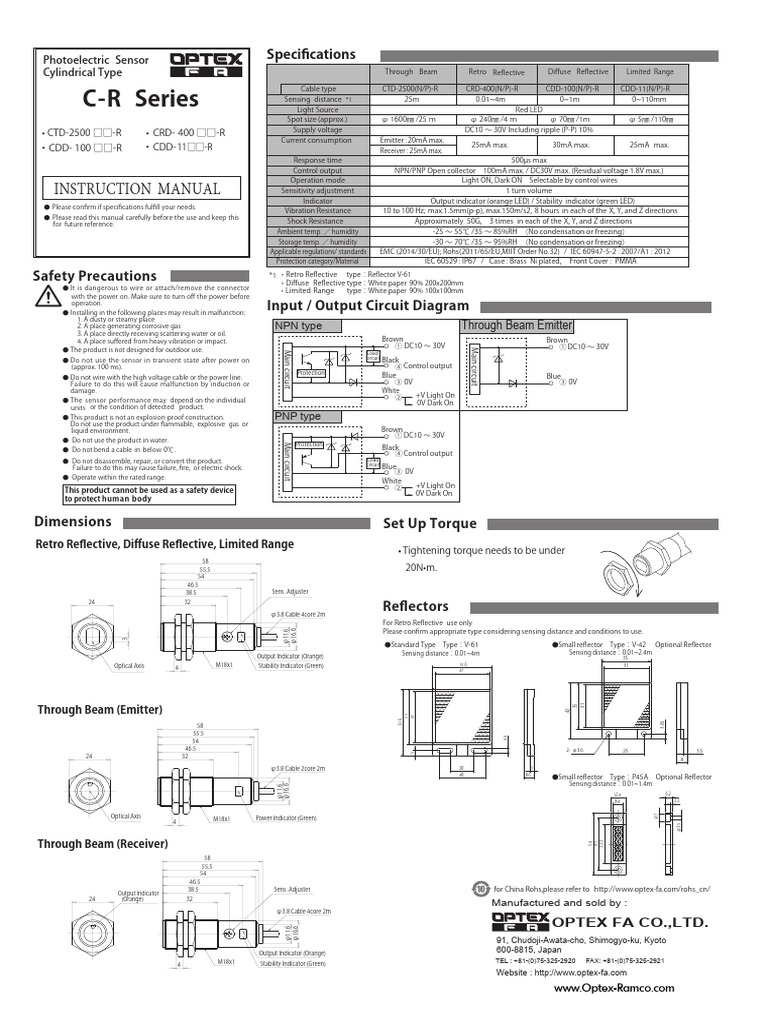 Optex-Fa C-R Instruction Manual-Compressed | PDF | Bipolar Junction ...