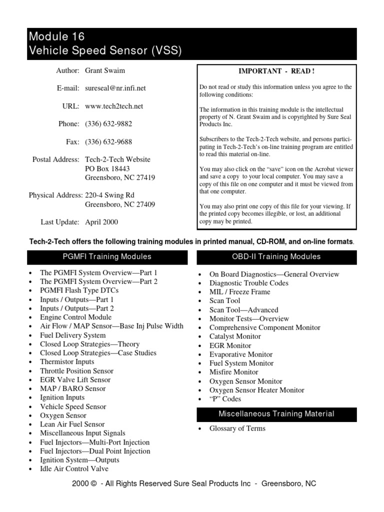 Chapter 16 - Vehicle Speed Sensor (VSS) | PDF | Vehicle Technology ...
