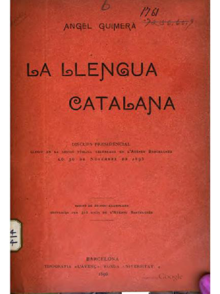 Discurs A.Guimera La Llengua Catalana Ateneu 1895 | PDF